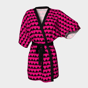 Pink and Black Heart Robe VALENTINES Day KIMONO ROBE Peignoir Robe ...