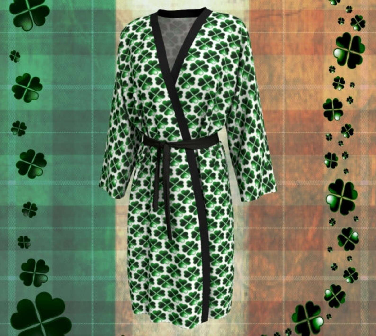 CLOVER KIMONO ROBE Green and White Four Leaf Clover Shamrock Kimono ...