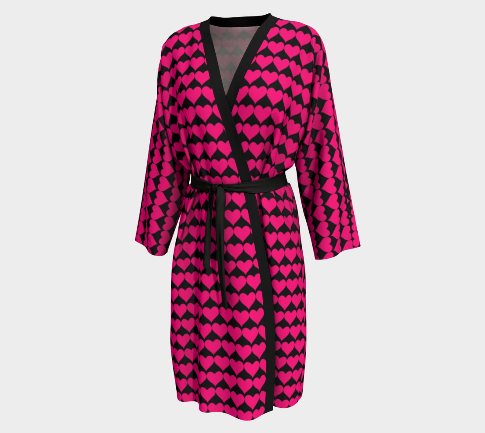 Pink and Black Heart Robe VALENTINES Day KIMONO ROBE Peignoir | Etsy