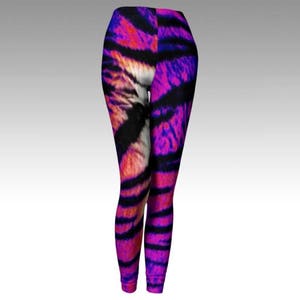 Tiger LEGGINGS TIGER PRINT Leggings Pink and Purple Rainbow Striped ...
