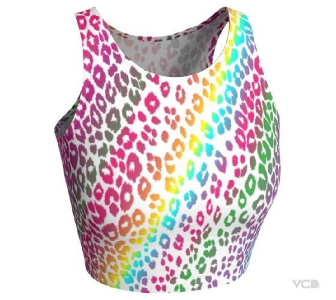Womens Cheetah Print Crop Top: Rainbow Animal Print, Fitness Fashion - Etsy