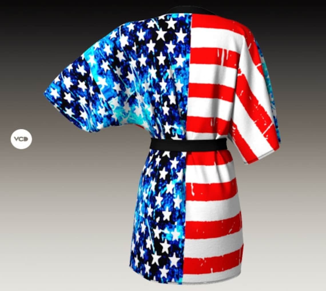American Flag KIMONO ROBE Womens Red White and Blue USA Stars | Etsy