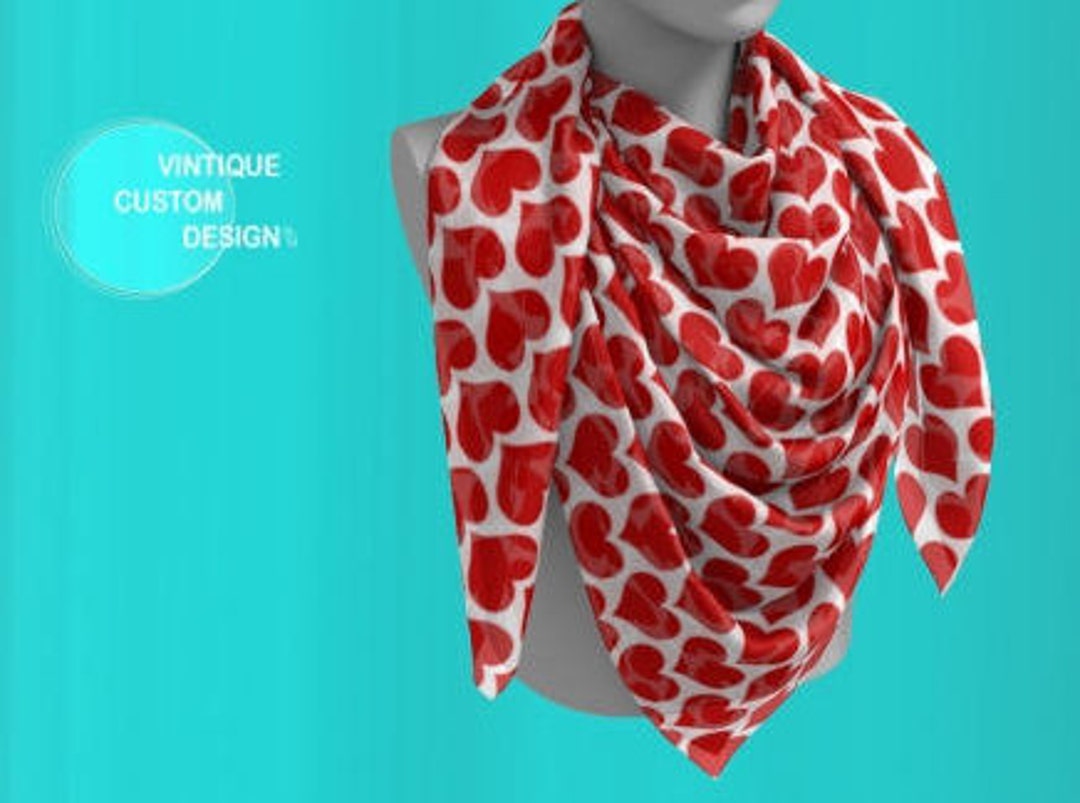 VALENTINES DAY Scarf Long or Square Red and White HEART Scarves for ...