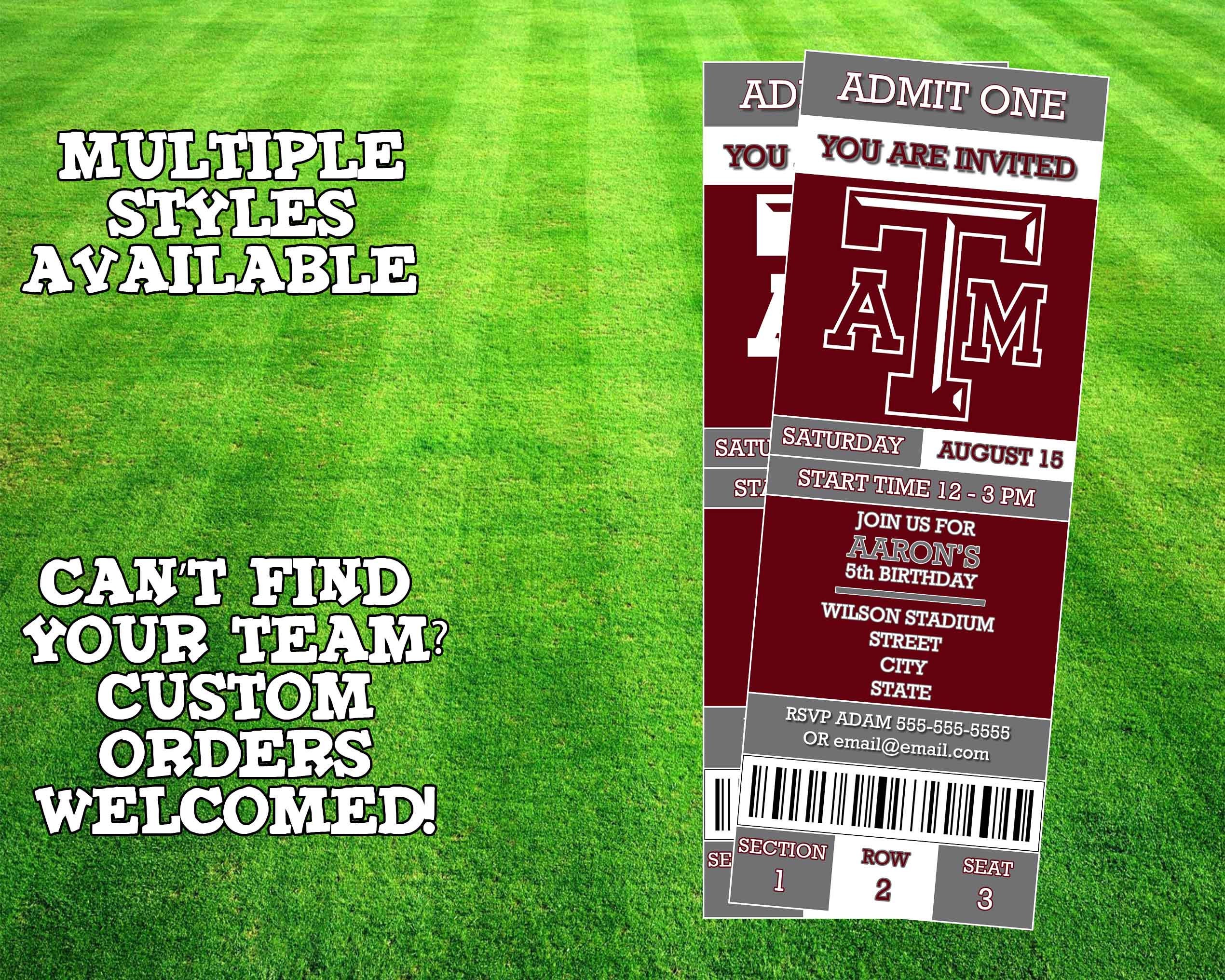 Texas A&M Aggies Ticket Invitation - Etsy
