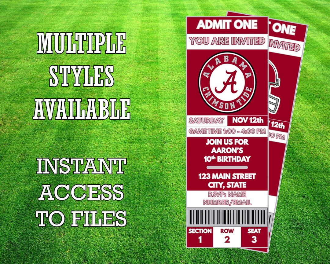 Alabama Crimson Tide Ticket Invitation - Etsy