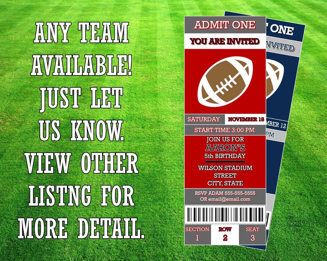 Any Sports Team Ticket Invitation & Matching Thank You Card - Etsy