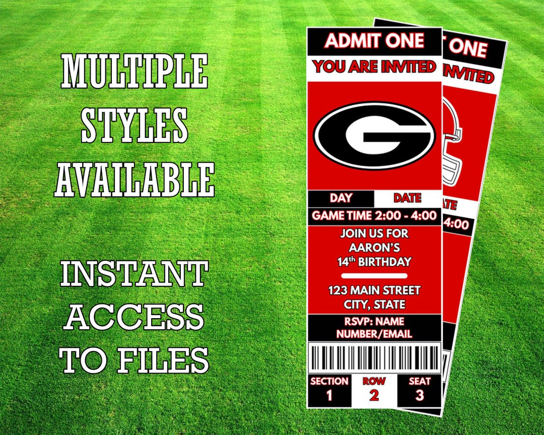 Georgia Bulldogs Ticket Invitation - Etsy