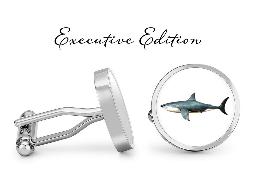 Shark Cufflinks - Great White Shark Cuff Links - Beach Cufflink (pair ...