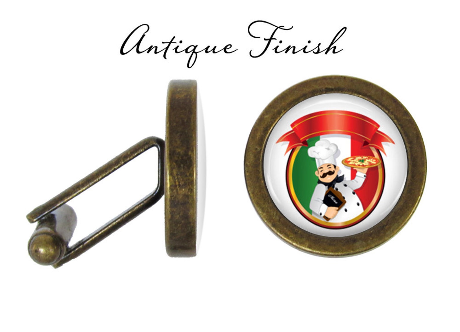 Italian Pizza Chef Cufflinks - Italy Cufflinks - Pizza Cuff Links ...
