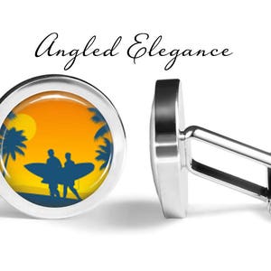 Sunrise Surfer Cufflinks - Surf Cufflinks - Surfer Cuff Link - Surfing ...