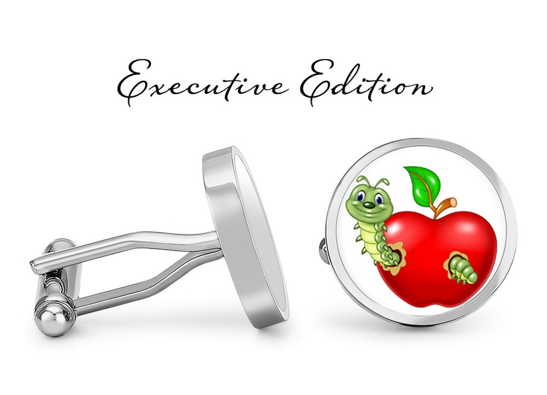 Caterpillar Apple Cufflinks Red Apple and Green Caterpillar Cuff Links ...