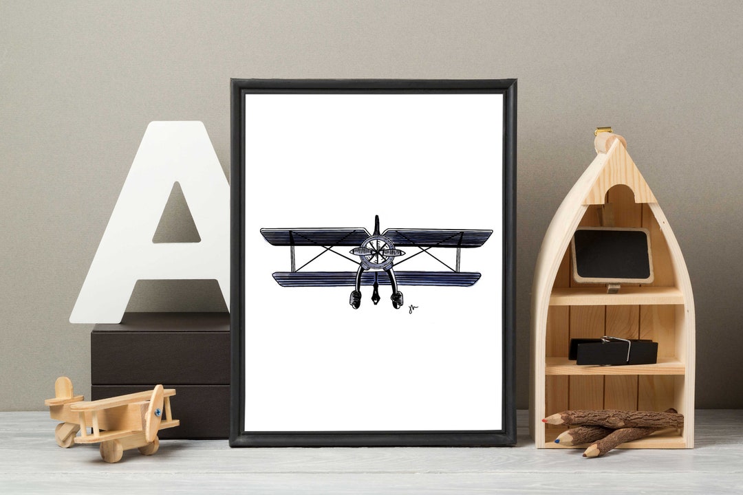 Blue Airplane Drawing (digital Download) - Etsy