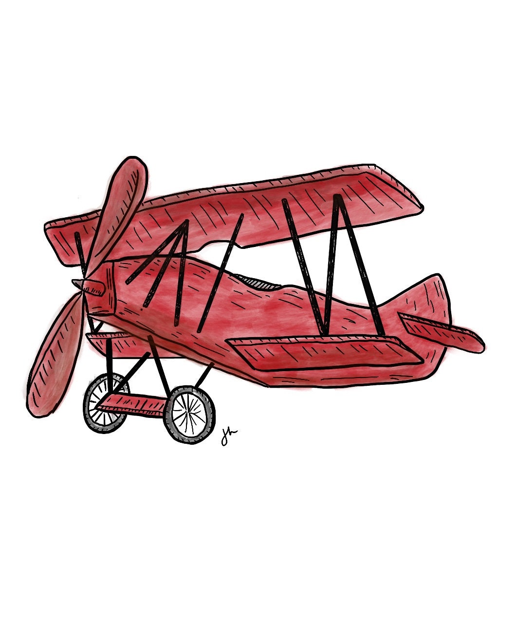 Red Airplane Drawing (digital Download) - Etsy