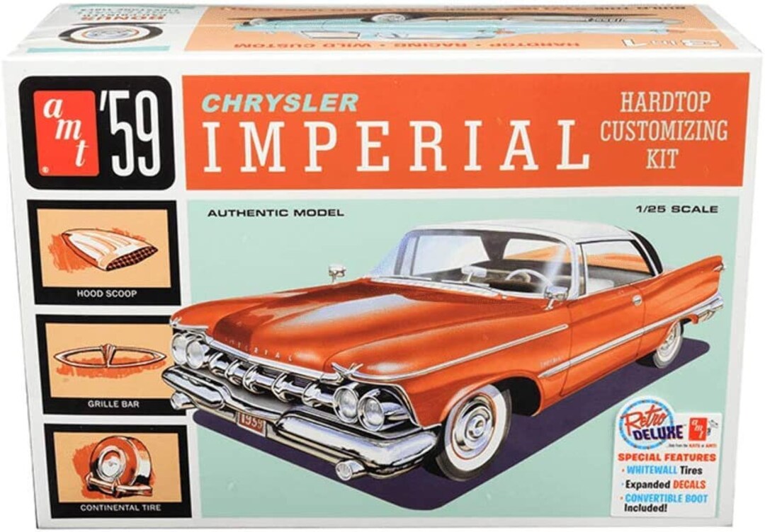1959 Chrysler Imperial 1:25 Scale AMT Model Kit in Tin Box NEW SEALED ...