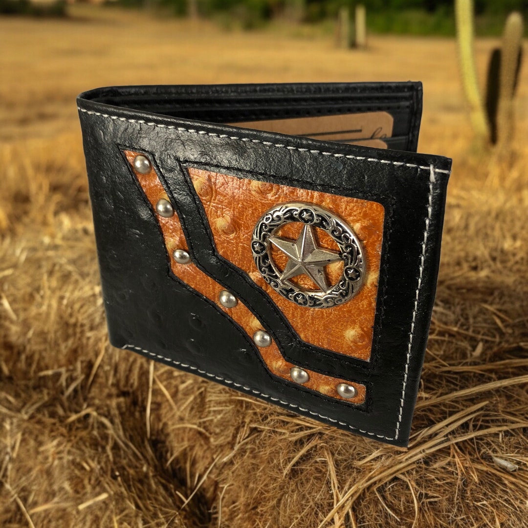 Western Tooled Leather Handcrafted Cowboy Wallet Black Bi Fold - Etsy