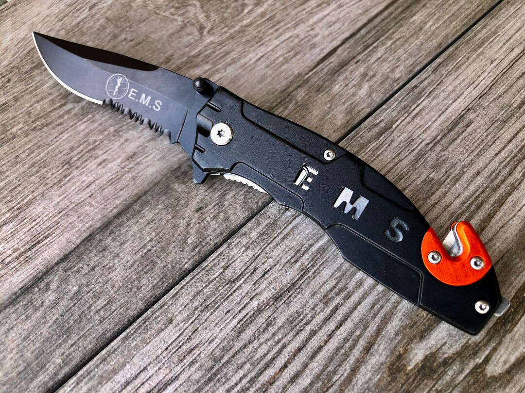 EMS Responder Multi-tool Belt Clip Spring Assist Folding Knife Black 8 ...