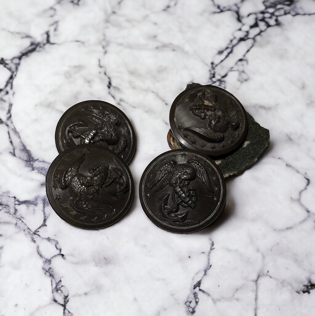 Set of 4 USMC Marine Corps Ligne Buttons Vtg Plastic Approx 12 Mm Diam ...