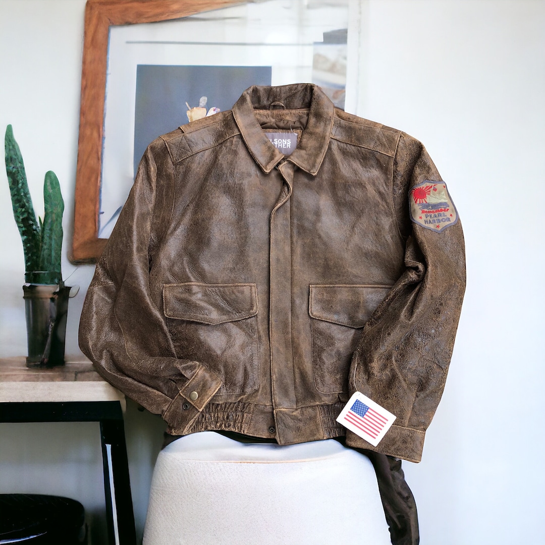 Vintage Wilsons Leather Jacket Mens Small Brown Bomber Pilot Pearl ...