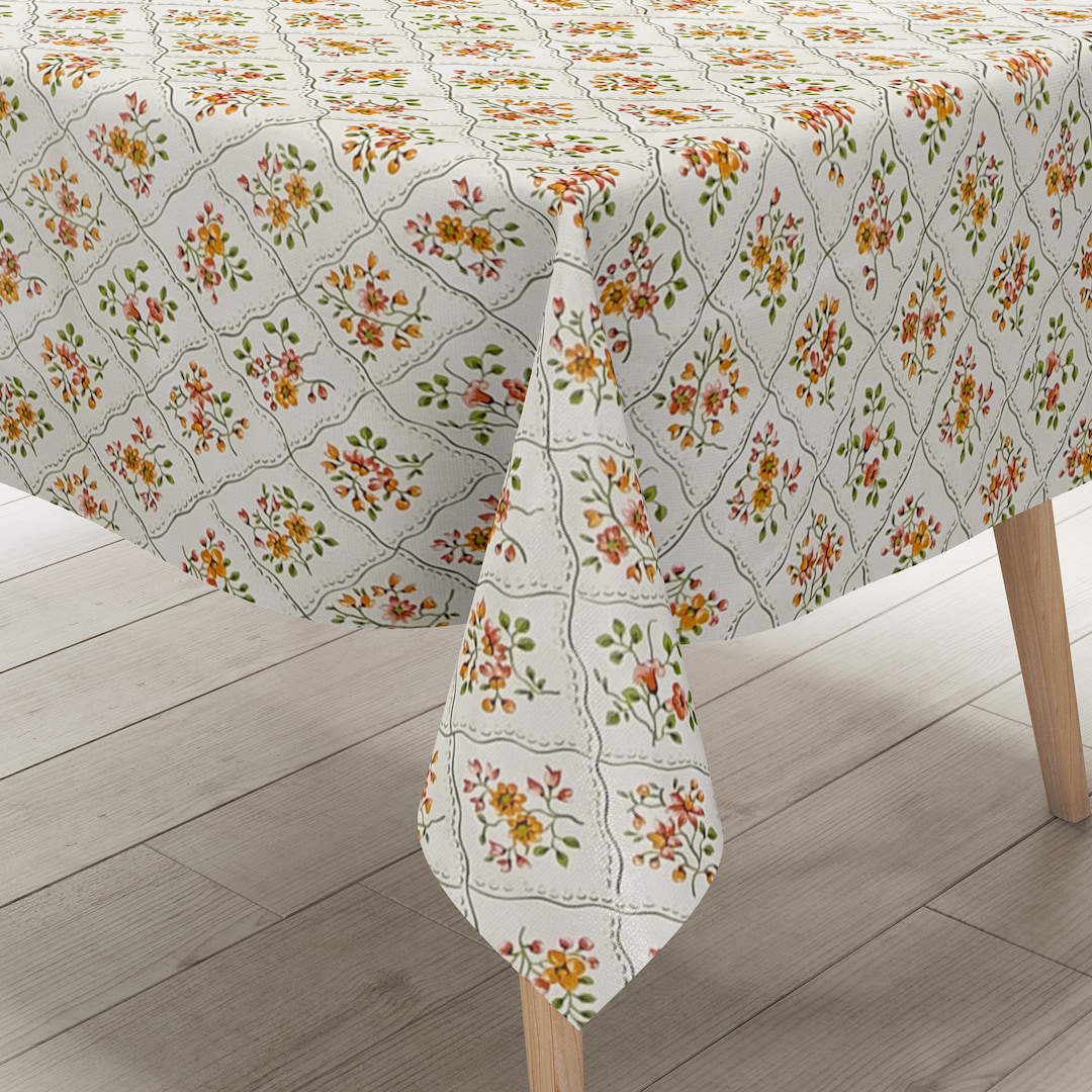 Oilcloth Tablecloth 160 Cm Wide PC108-3 Flowers in a Checkered Square ...