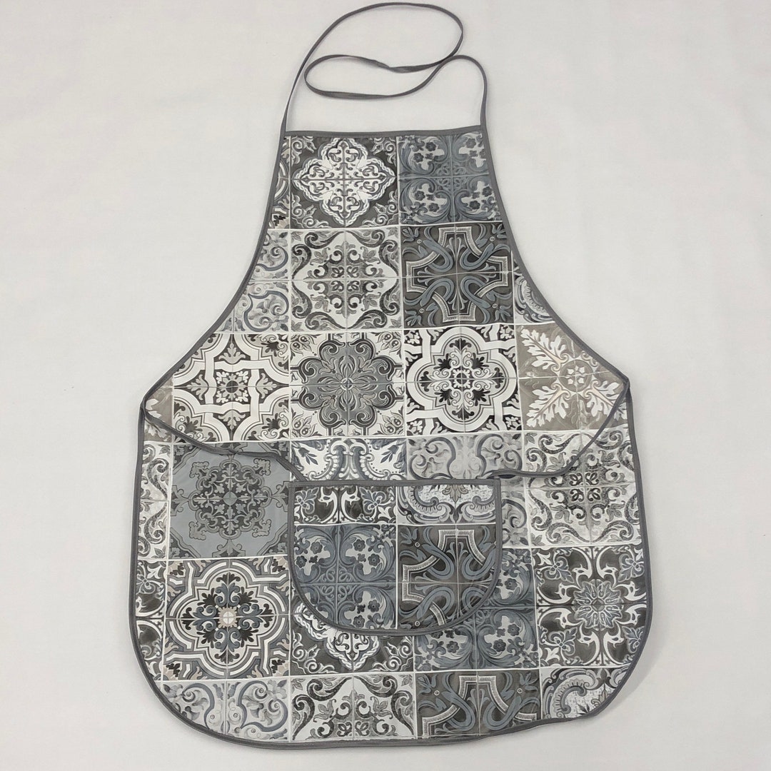 Oilcloth Apron Garden Apron Tiles Mosaic Red Yellow Gray - Etsy