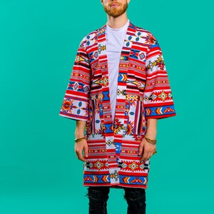 Kimono Aztec Print Unisex African Print Long Line Colorful Jacket ...