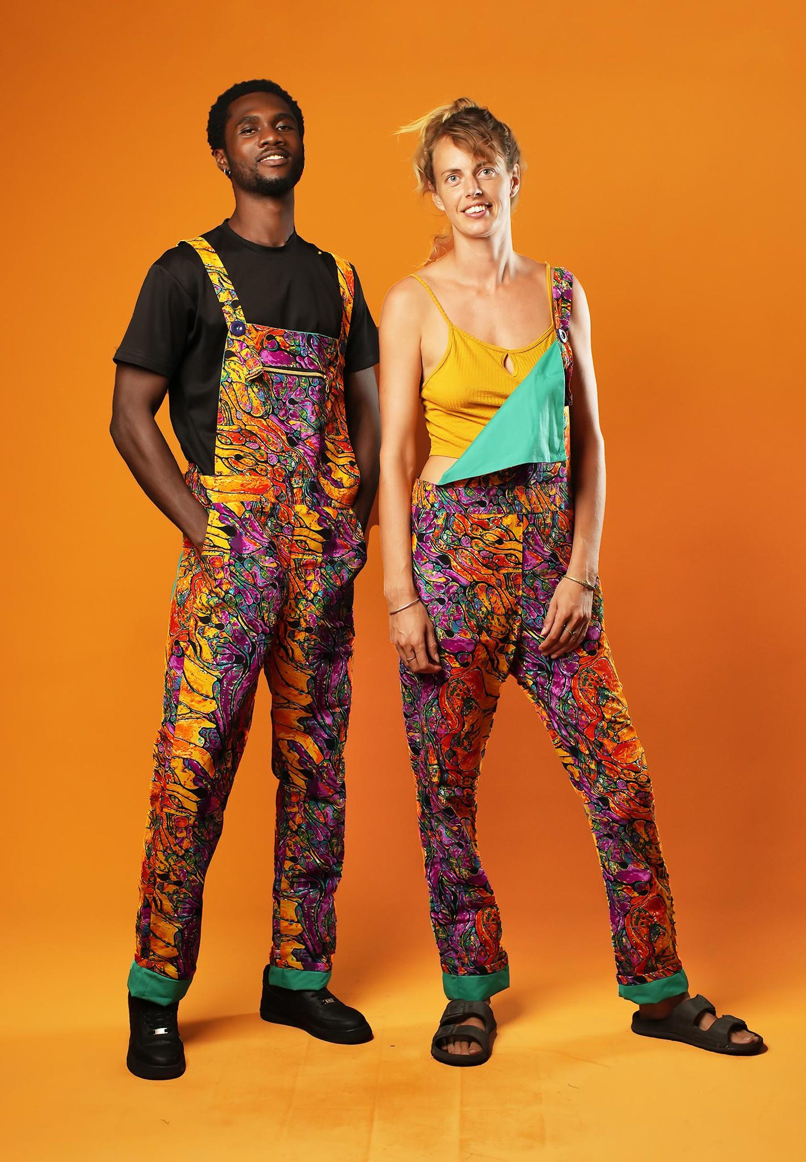 Rainbow Festival Overalls, Unisex African Print Dungarees, Psychedelic ...