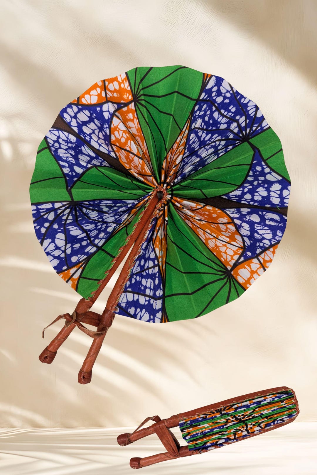 African Print Hand Fan – Colourful Folding Ankara Fan With Leather ...