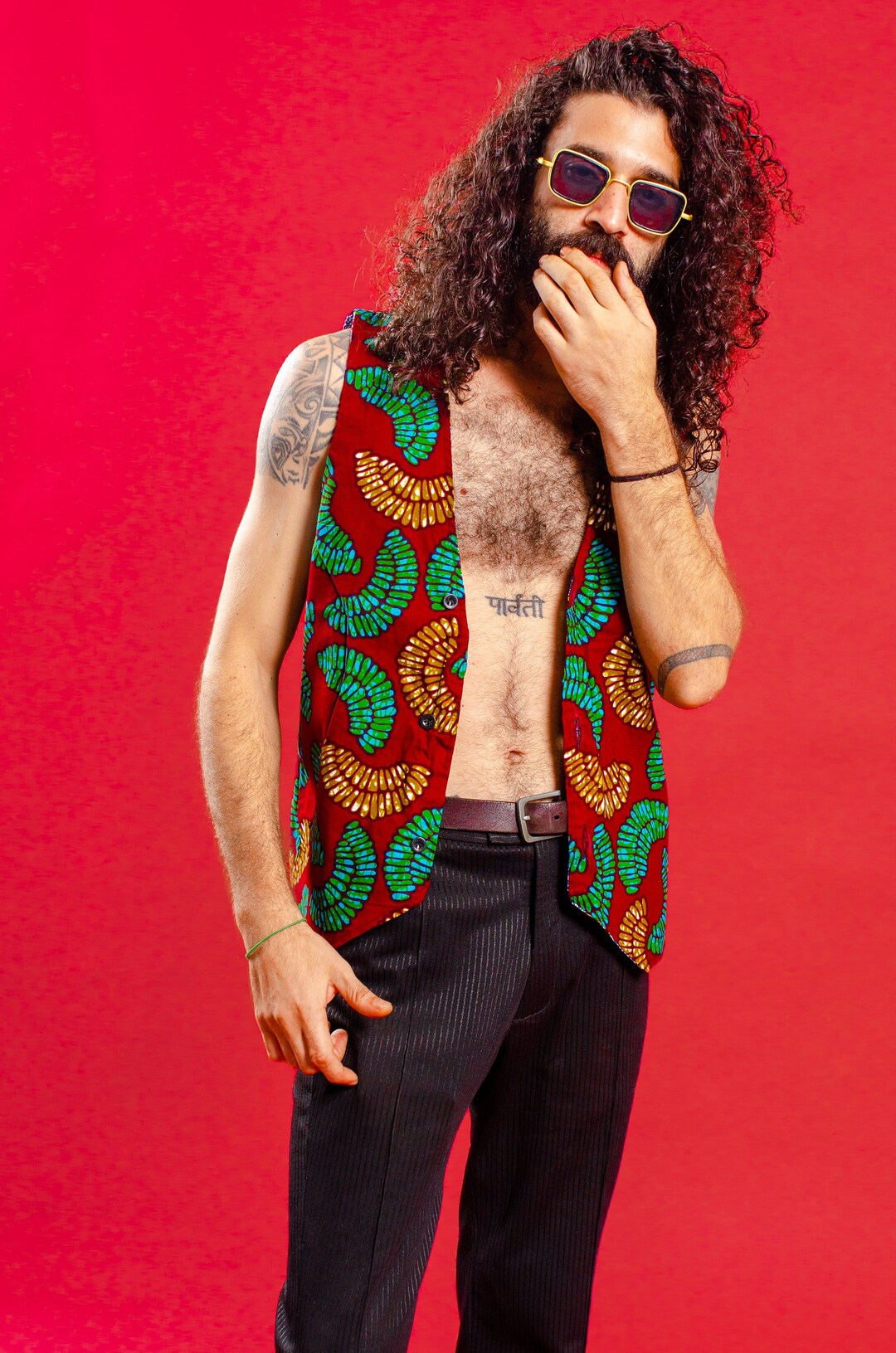 Reversible Mens Waistcoat, Maroon African Print Vest, Festival Outfit ...
