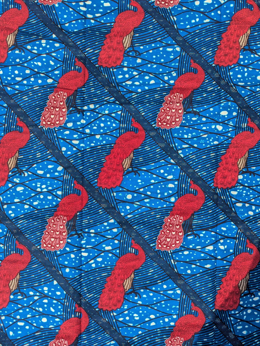 Blue and Pink African Fabric by the Yard, Peacock Bird Print, 100% ...