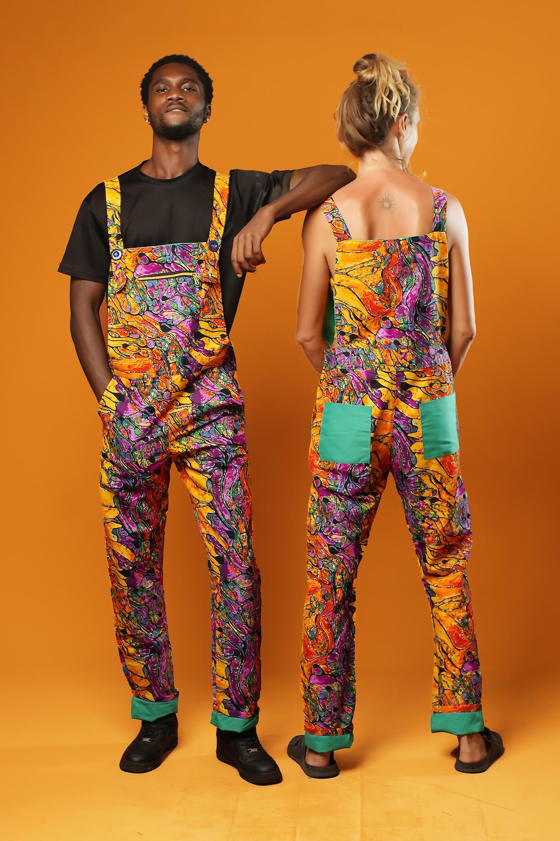 Rainbow Festival Overalls, Unisex African Print Dungarees, Psychedelic ...