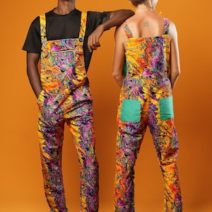 Rainbow Festival Overalls, Unisex African Print Dungarees, Psychedelic ...