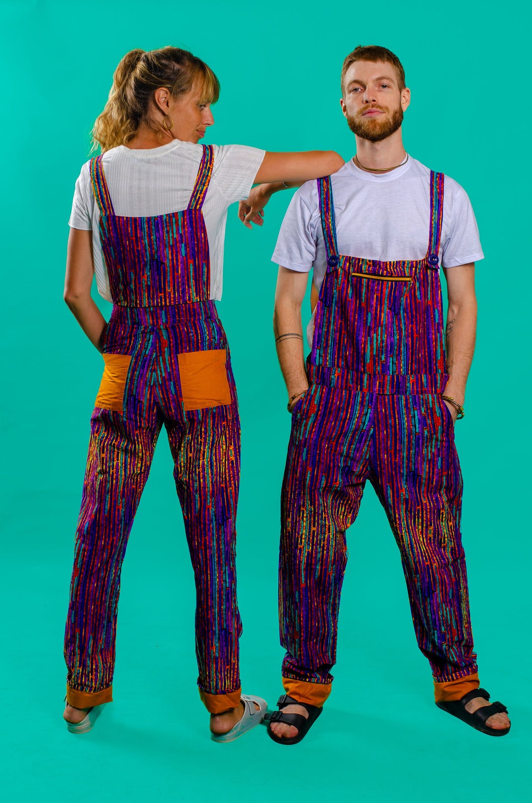 Purple Striped Festival Overalls, Unisex African Print Dungarees, Rave ...