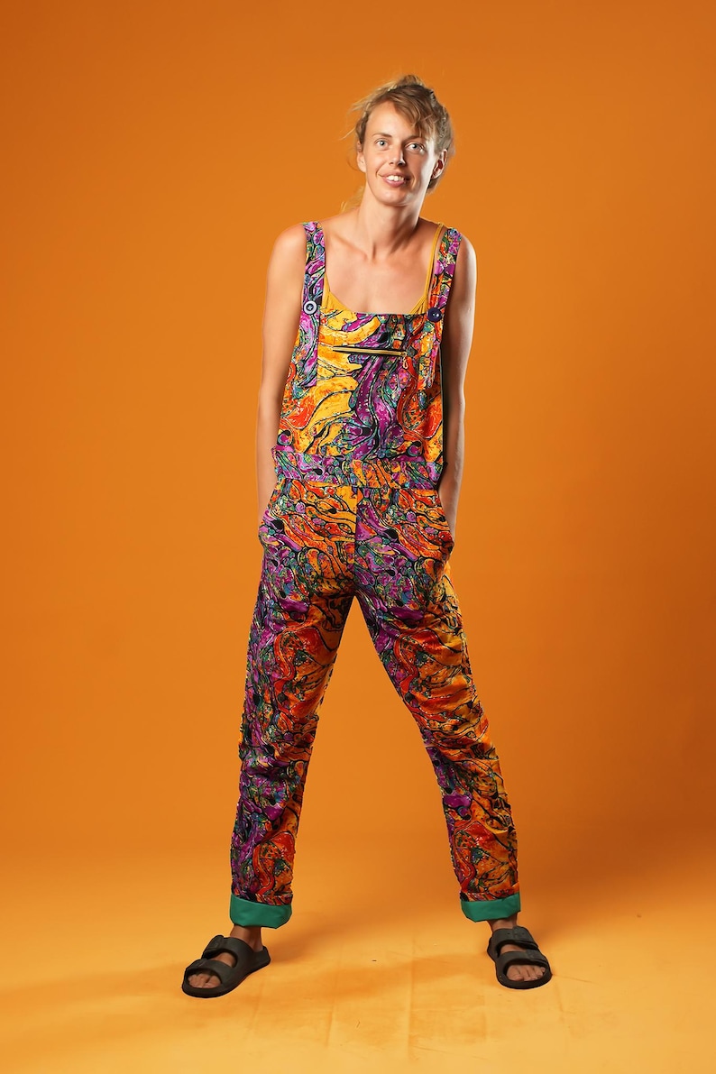 Rainbow Festival Overalls, Unisex African Print Dungarees, Psychedelic ...
