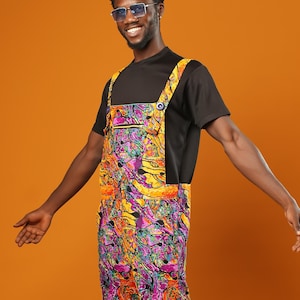 Rainbow Festival Overalls, Unisex African Print Dungarees, Psychedelic ...