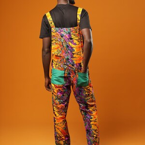 Rainbow Festival Overalls, Unisex African Print Dungarees, Psychedelic ...