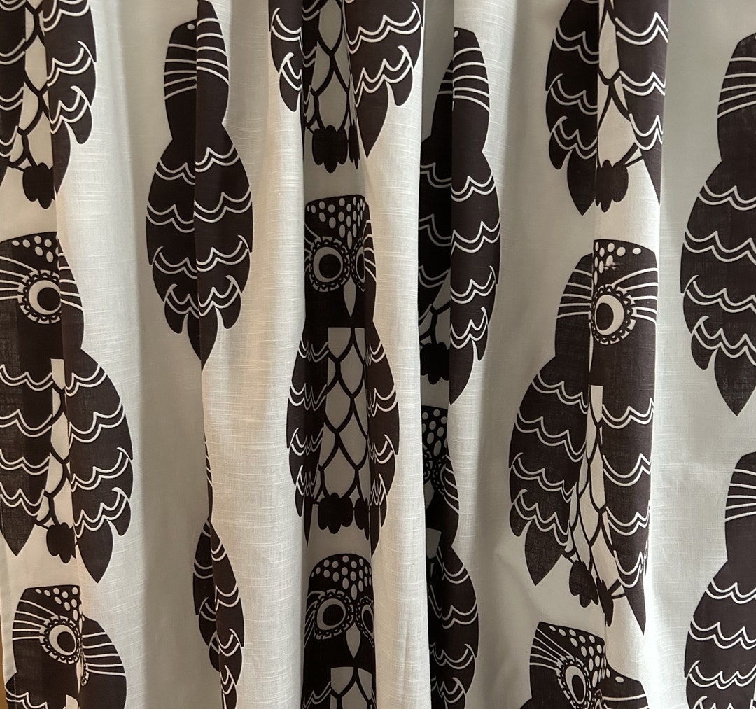 Pair of Printed Vintage Swedish Design Curtains. Pattern is Brown Owls ...