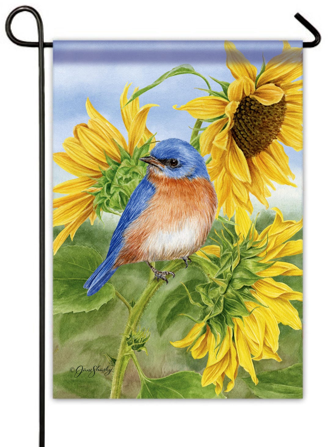 Garden Flag - "bluebird Sunflowers" - Original Art by Jane Shasky - Etsy