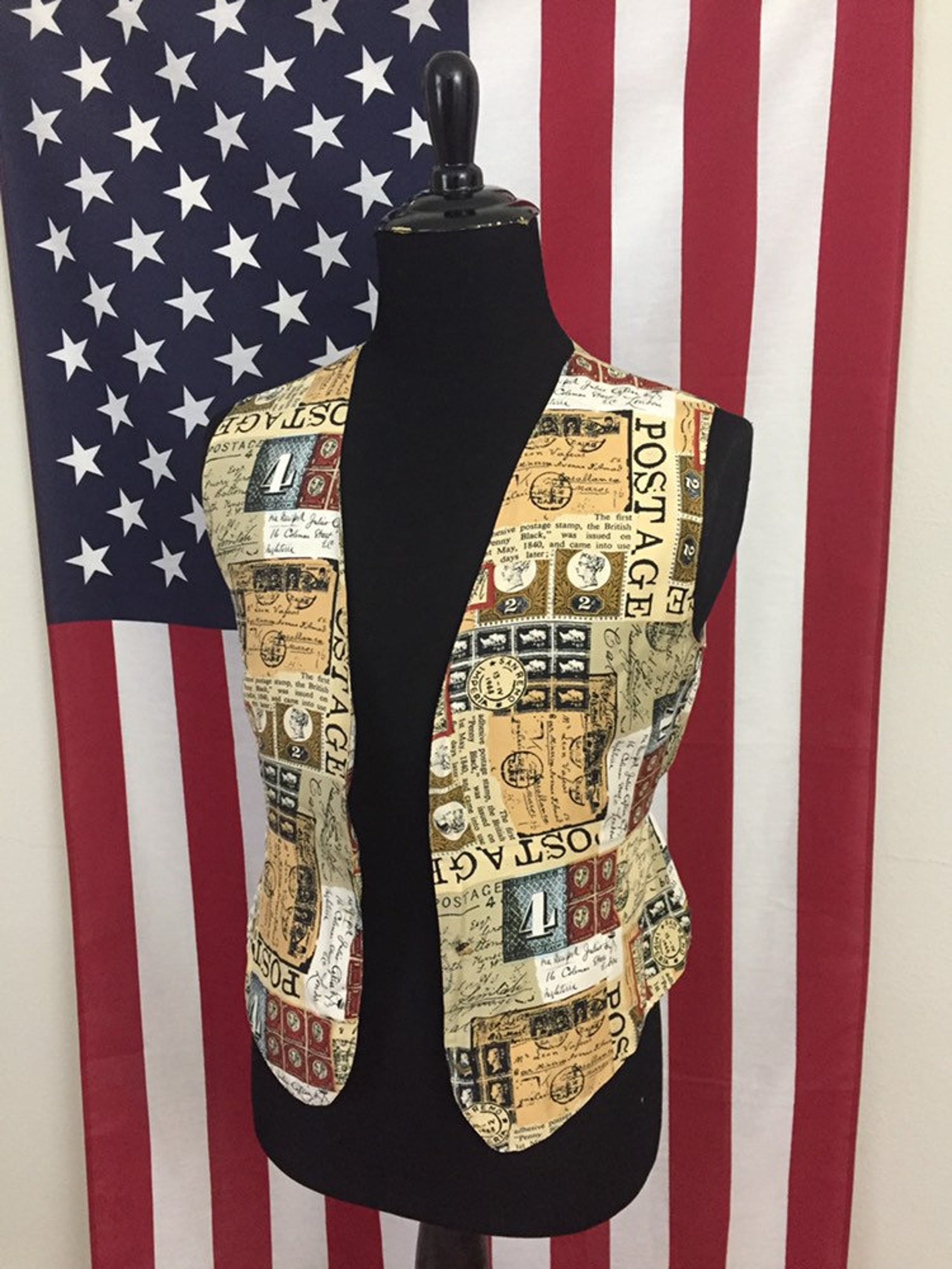 Vtg Postage Stamps Silk Waist Coat Vest Women's 8 Large 1a818 - Etsy