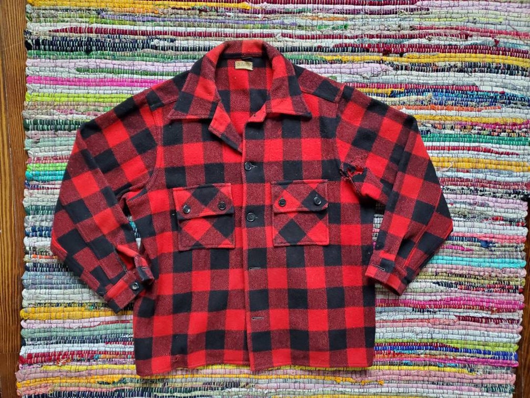 LARGE Mens Vtg 50s 60s Minnesota Woolen Thick Flannel Jacket Buffalo ...