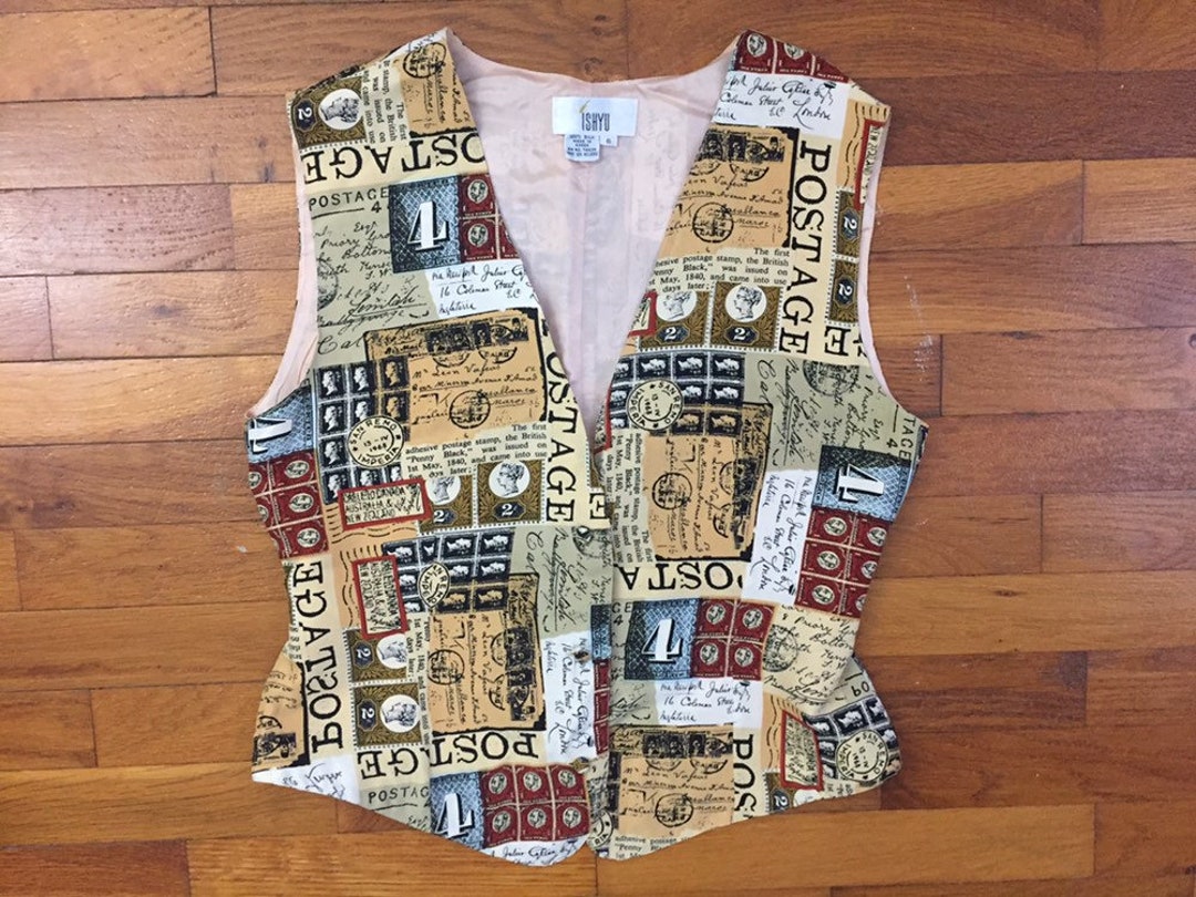 Vtg Postage Stamps Silk Waist Coat Vest Women's 8 Large ~ 1a818 - Etsy