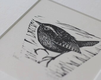 Wren Card 4x4 Inch Linocut - Etsy UK