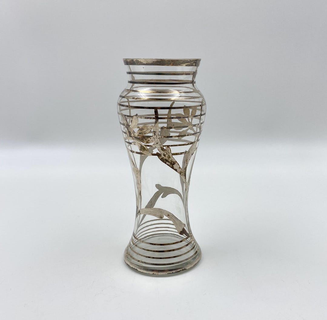 Silver Overlay Bud Vase Vintage Clear Glass With Stunning Silver ...