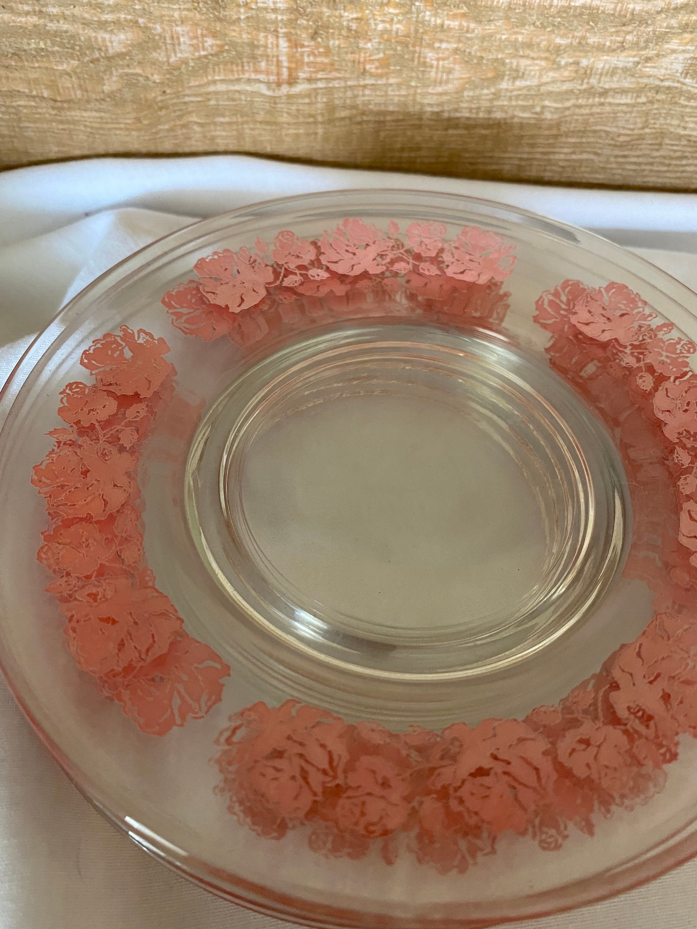Clear Glass Saucers Pink Rose Flower Designed Edge Glass Side - Etsy
