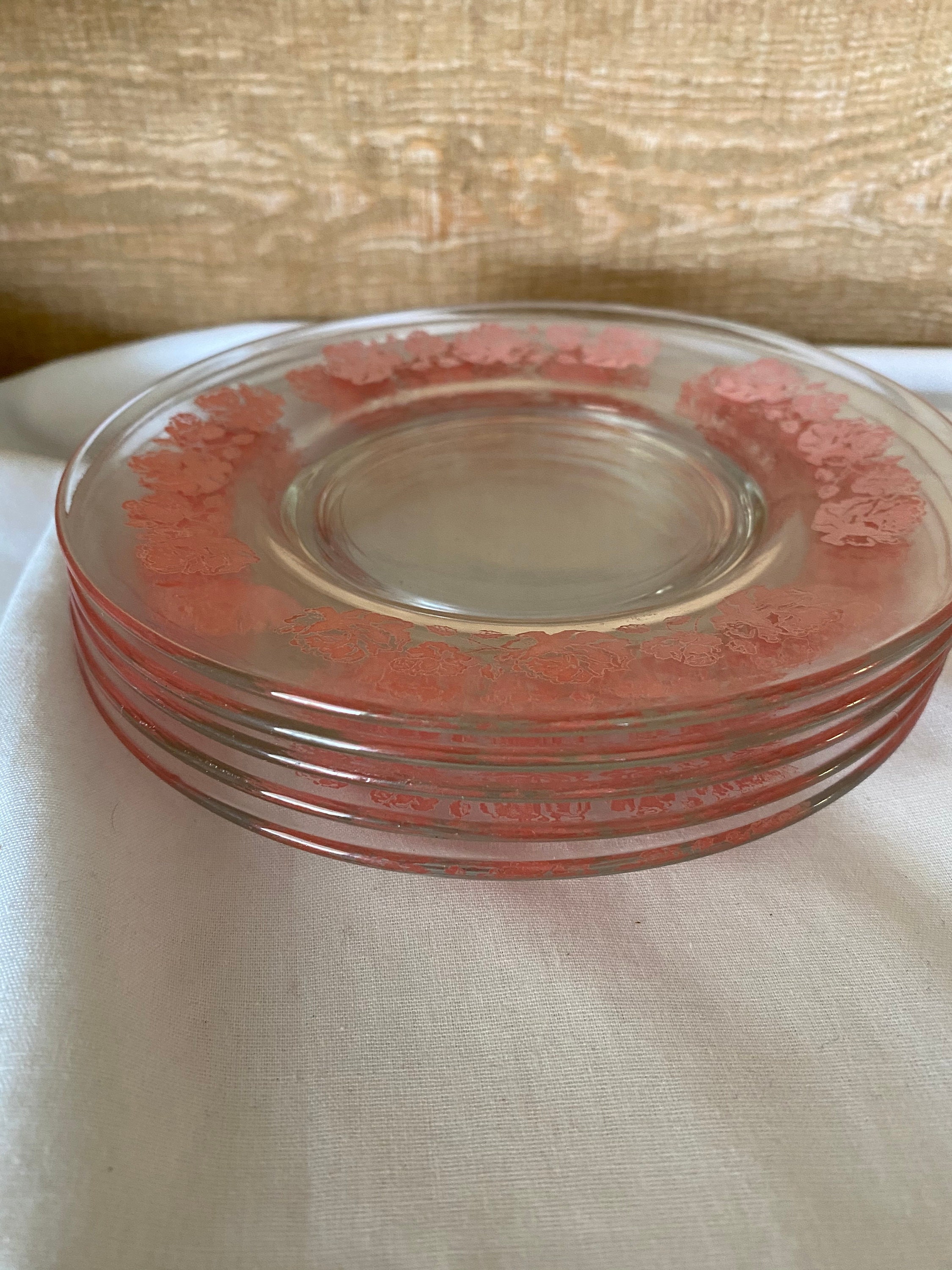 Clear Glass Saucers Pink Rose Flower Designed Edge Glass Side - Etsy