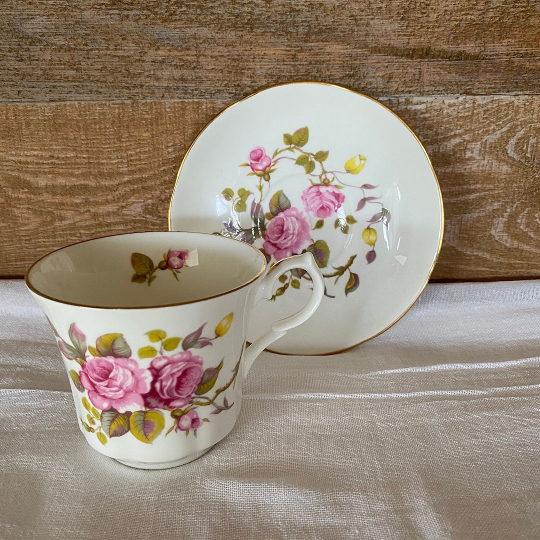 Springfield Bone China Made in England Teacup and Saucer Set Pink Rose ...