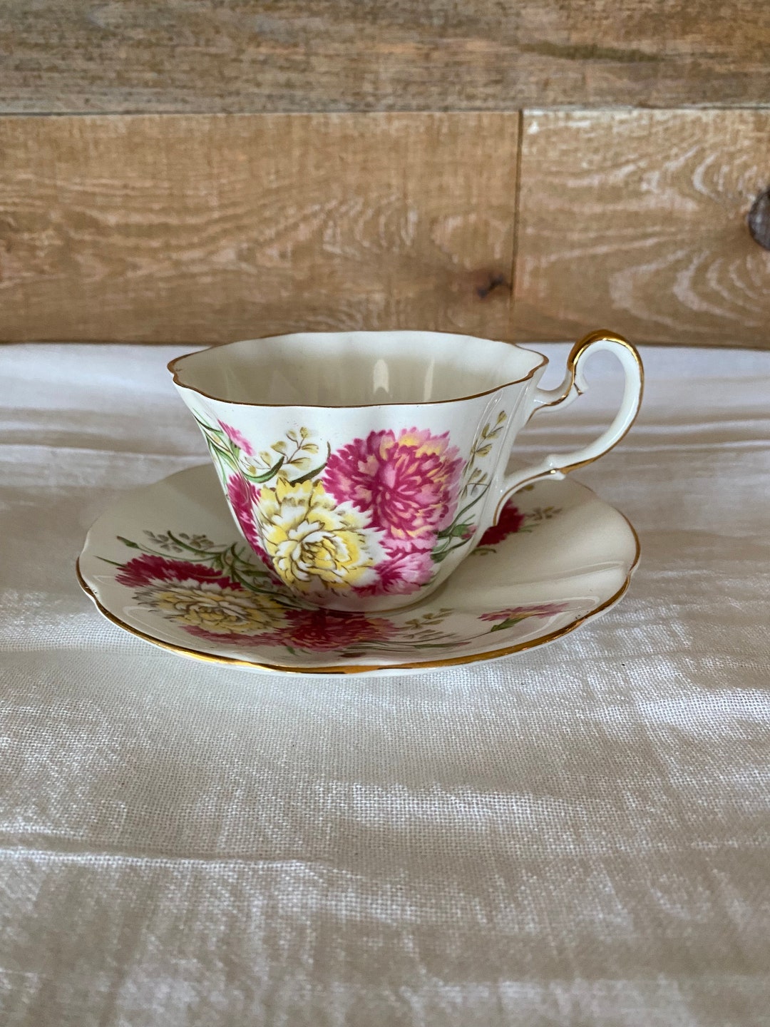 Mayfair Bone China Teacup and Saucer Made in England Vintage Dahlia ...