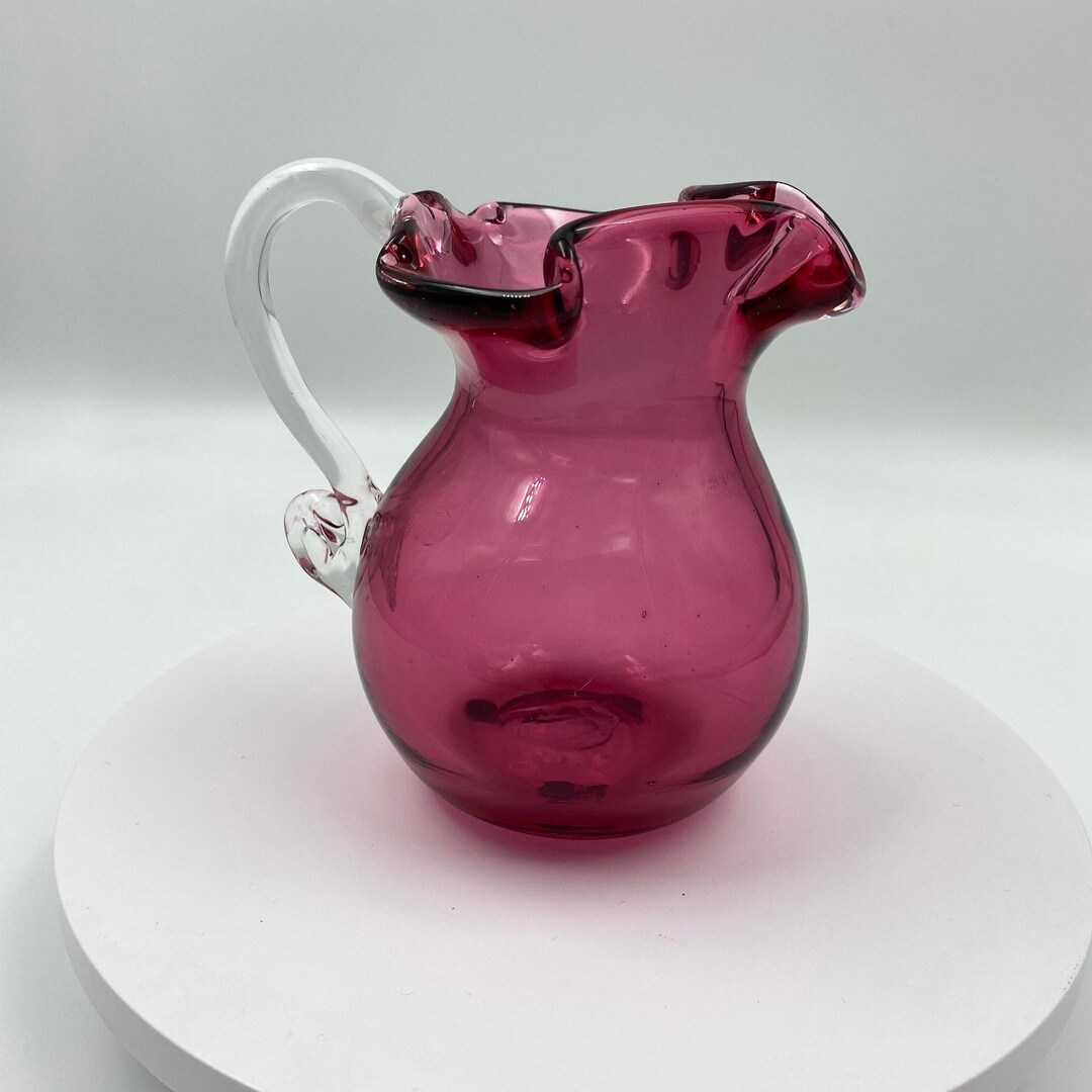 Pink Cranberry Glass Just Syrup Pitcher Pink Glass With Applied Clear ...