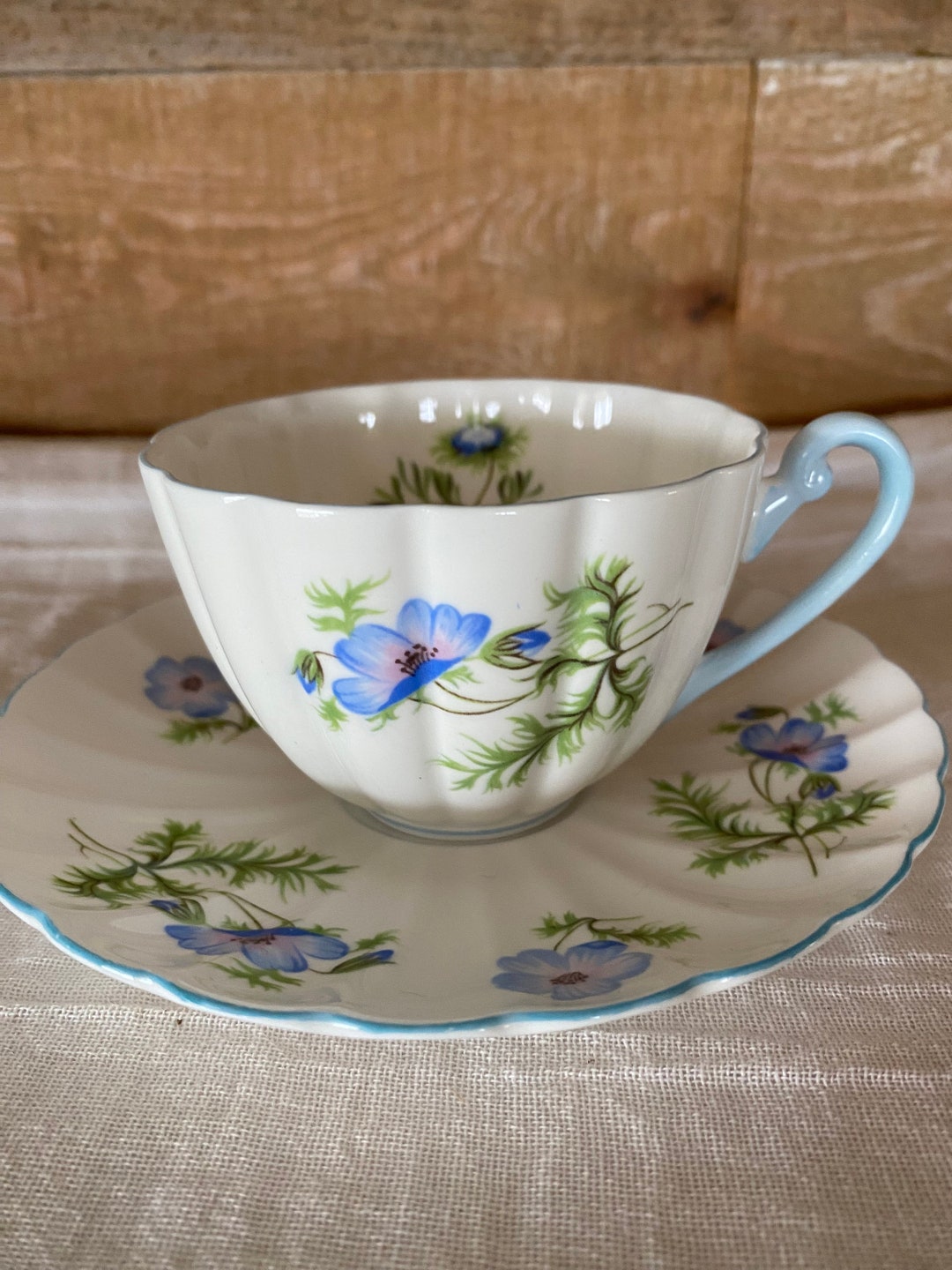 Shelley Blue Poppy Tea Cup and Saucer Set Vintage Fine Bone China ...
