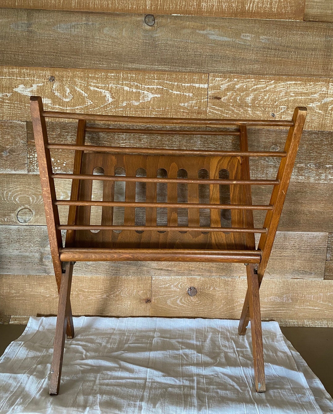 Danish Style Teak Spindle Folding Magazine Rack MCM Minimal Mid Century ...