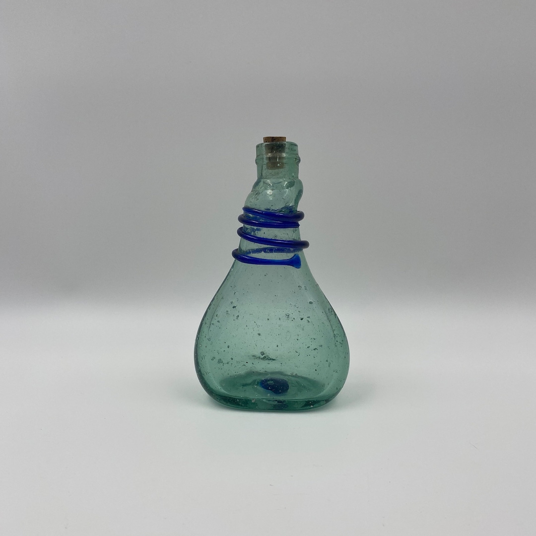 Saddle Flask Pocket Flask Antique Aqua Blue With String of Deep Blue ...